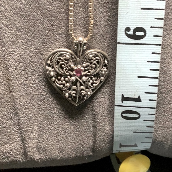Jewelry | Vintage Circa 195 Filigree Silver Heart With Garnet Stone ...